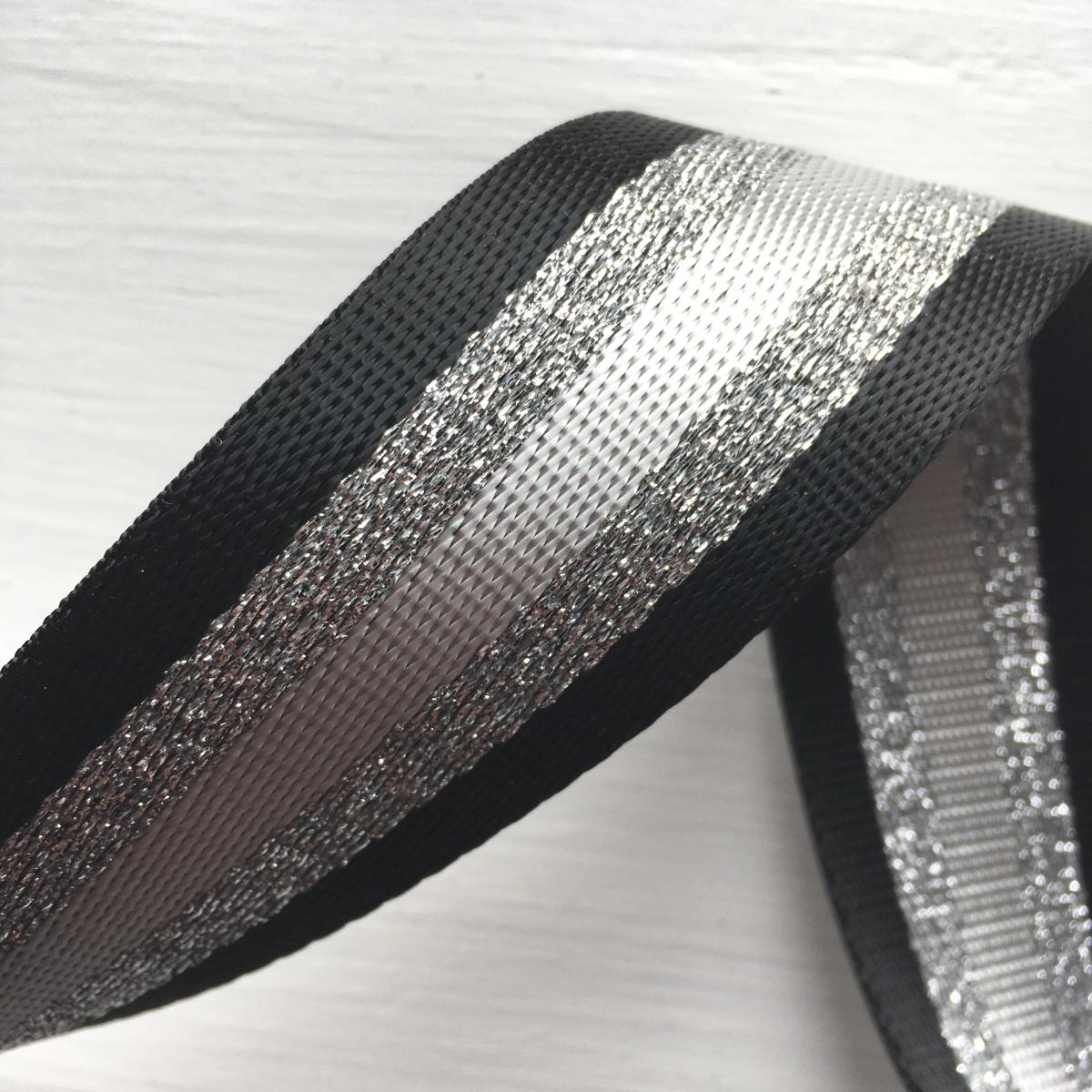 Sangle lurex noire et argent de 38 mm de large